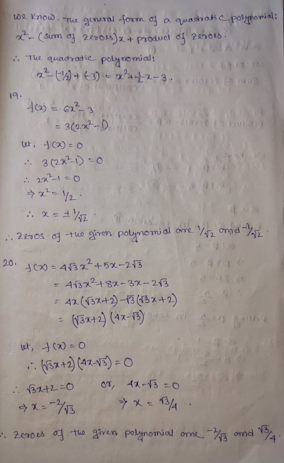 Rs Aggarwal Class 10 Math Second Chapter Polynomials Exercise 2c Solution 9677